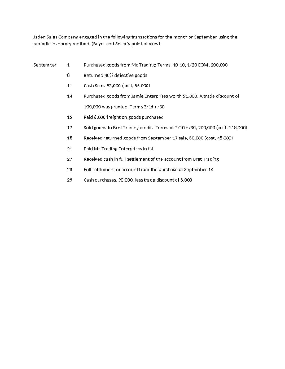 Jaden-activity docs - Jaden Sales Company engaged in the following ...