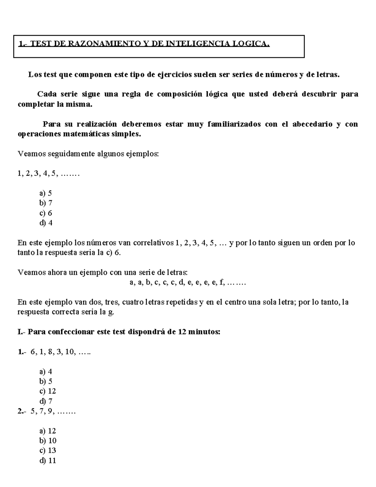TEST Razonamiento E Inteligencia Logica - Los test que componen este ...