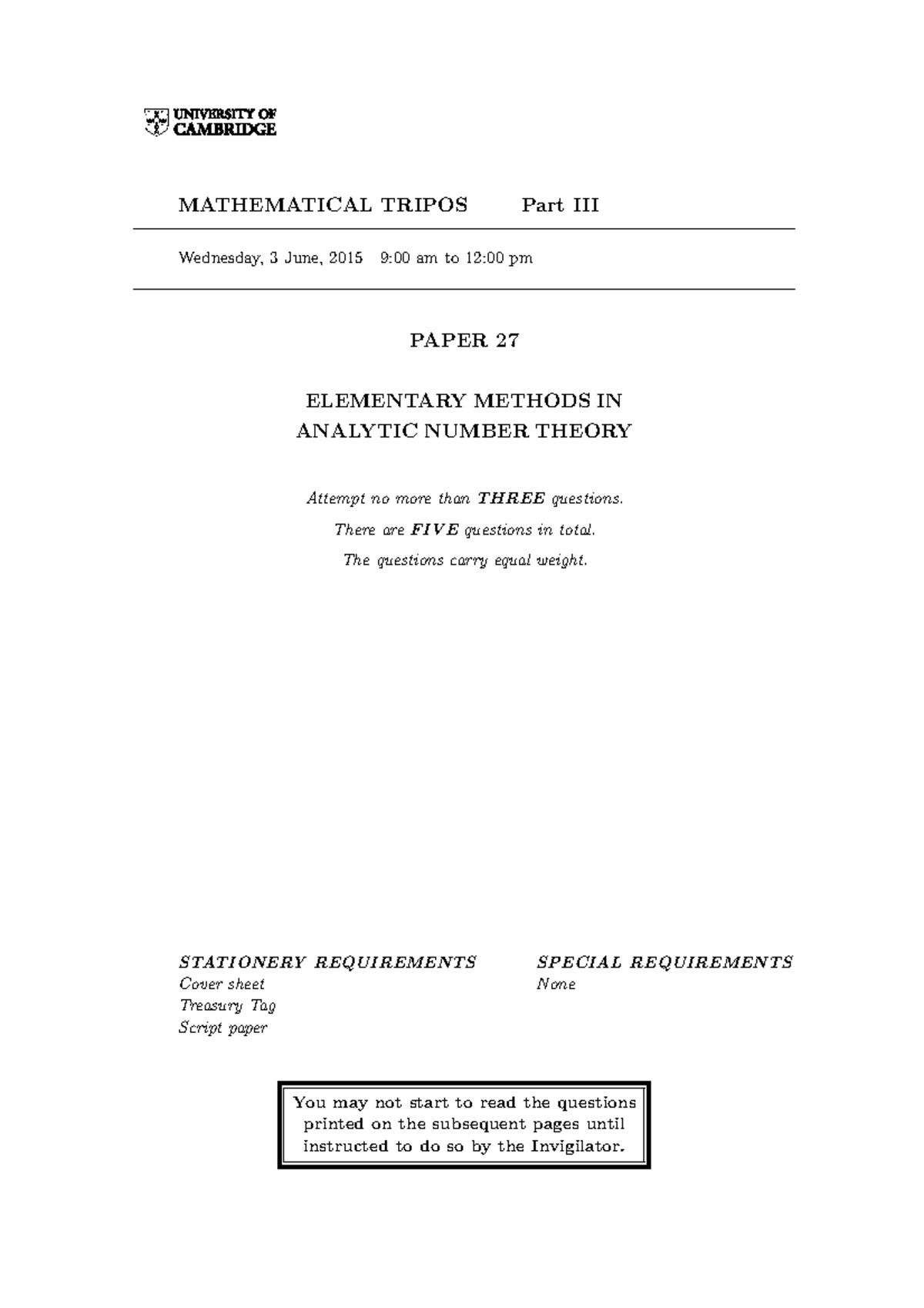 Exam 3 June 2015, questions - MATHEMATICAL TRIPOS Part III Wednesday, 3 ...