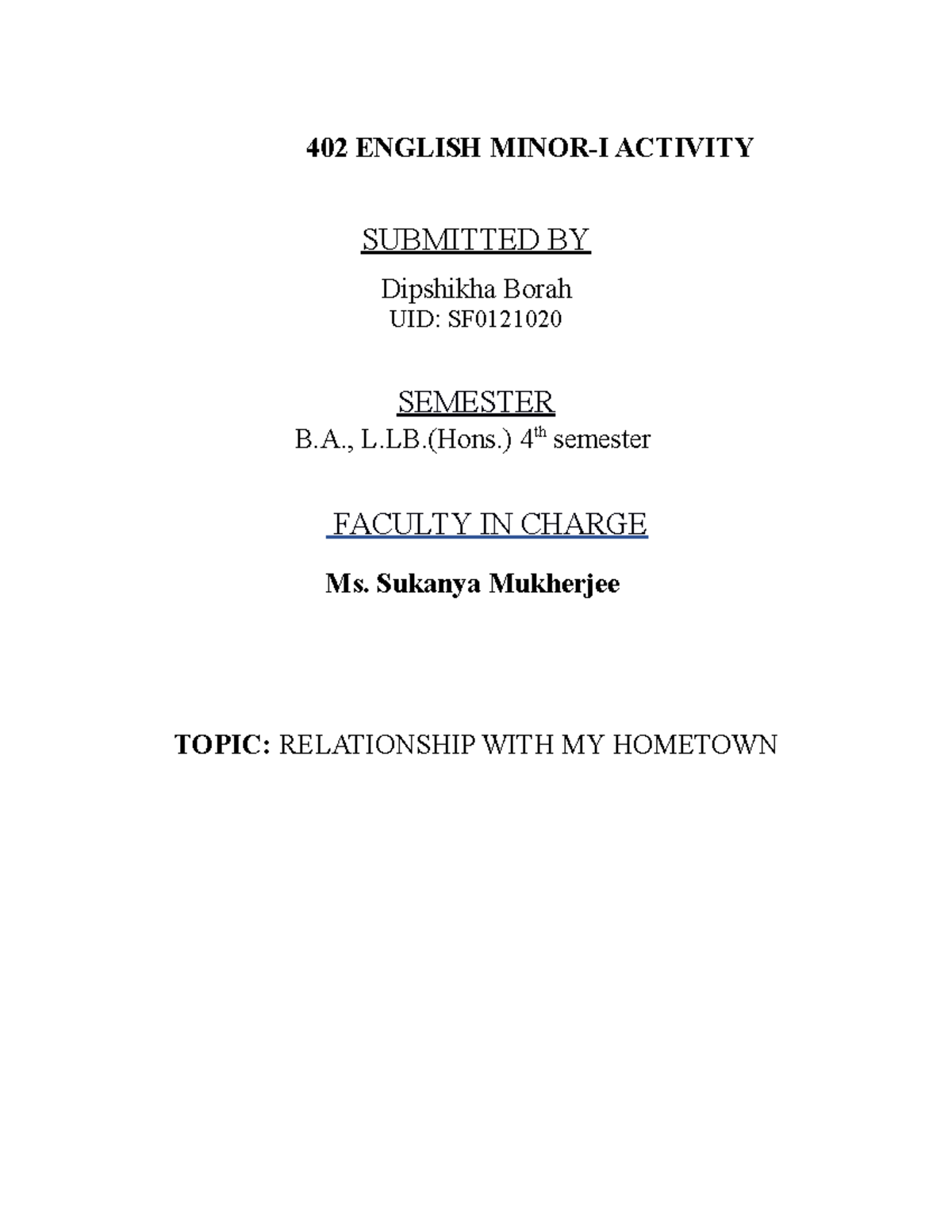 402 English Minor - ASSIGNMENT - 402 ENGLISH MINOR-I ACTIVITY SUBMITTED ...