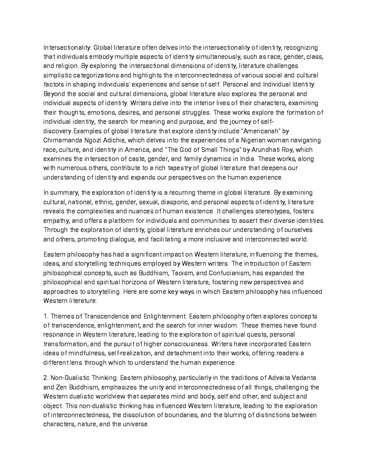 World Literatur-18 - Notes - Intersectionality: Global literature often ...