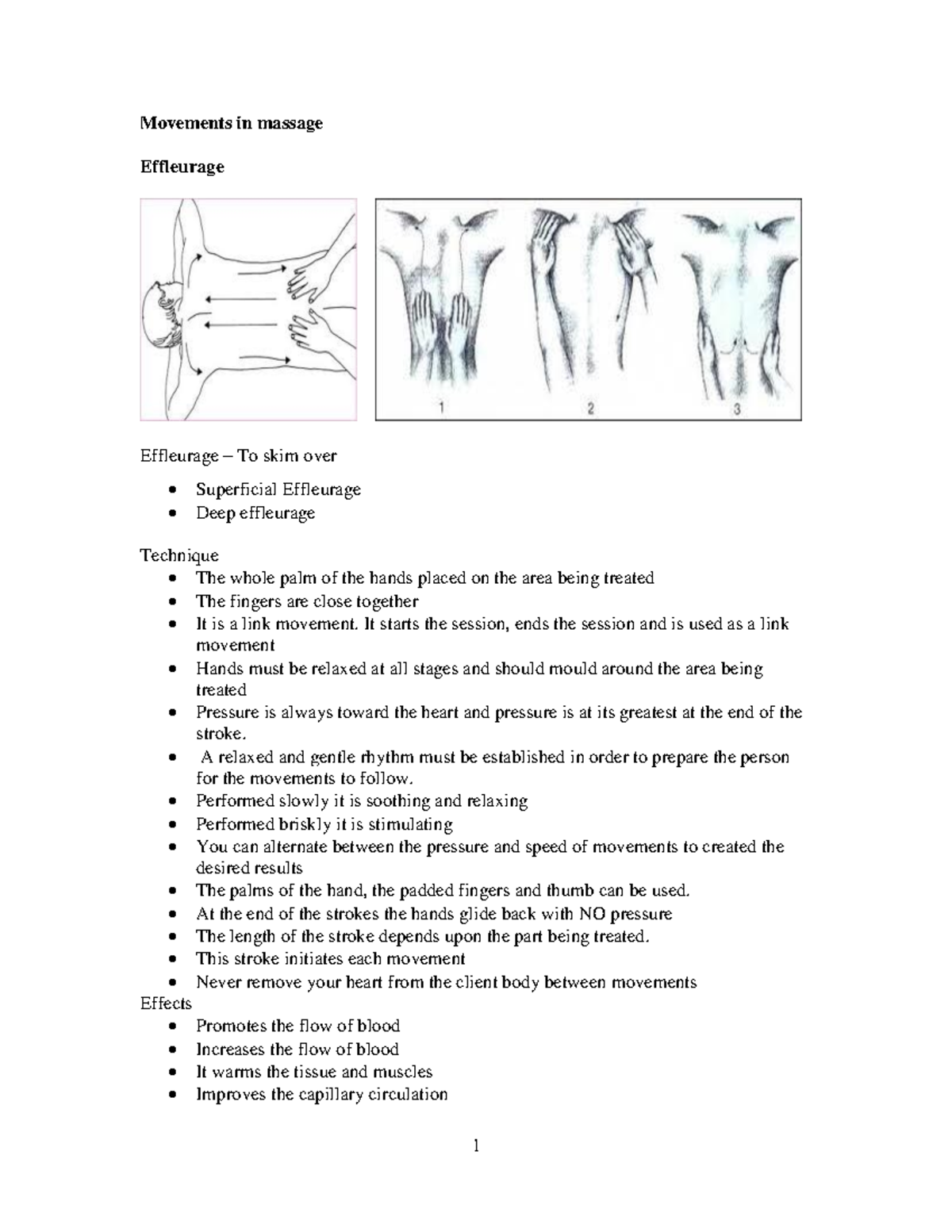 Movements in massage - Movements in massage Effleurage Effleurage – To ...