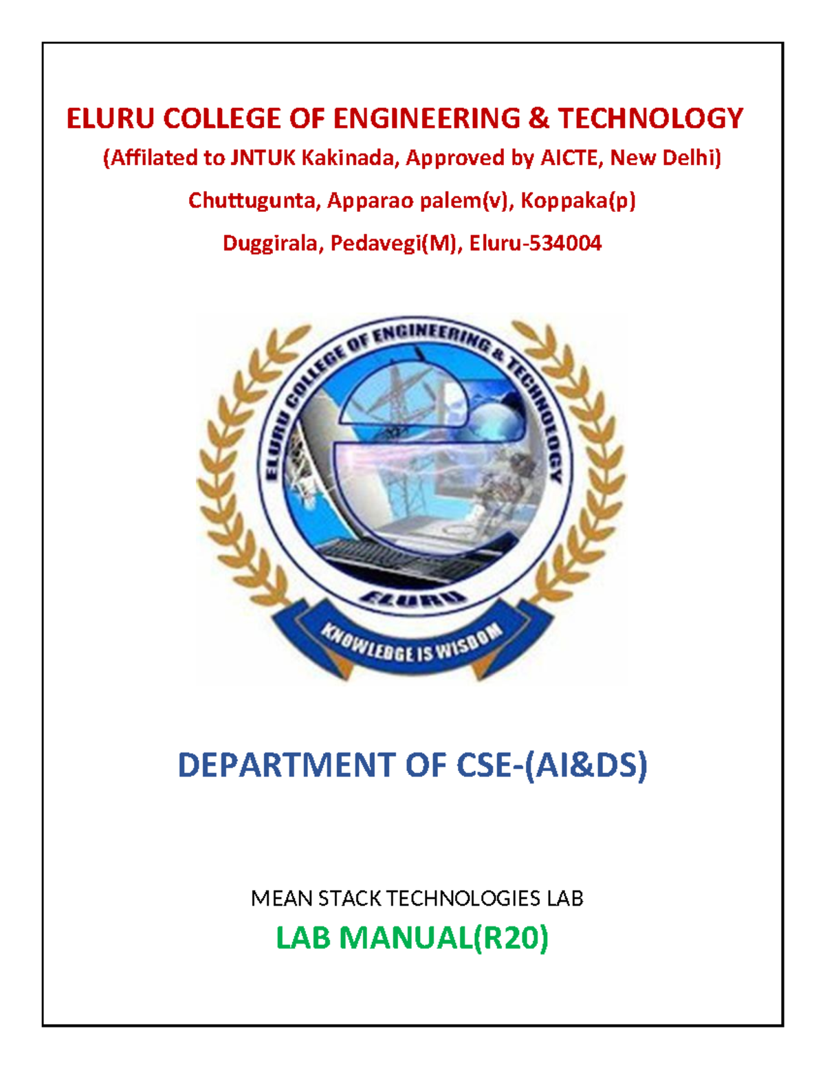 Meanstackrecord - Mean Stack Record - ELURU COLLEGE OF ENGINEERING ...