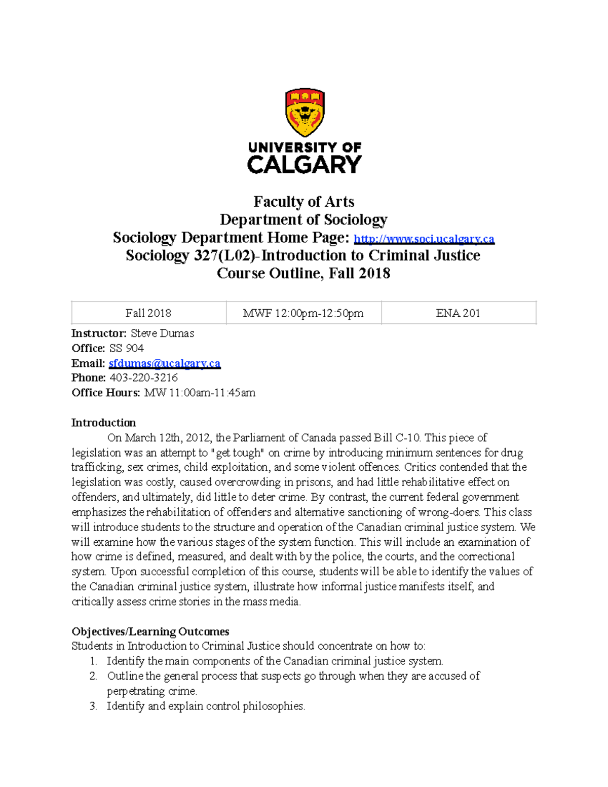 Fall 2018 Soci 327 Syllabus - ! Faculty of Arts Department of Sociology Sociology Department ...
