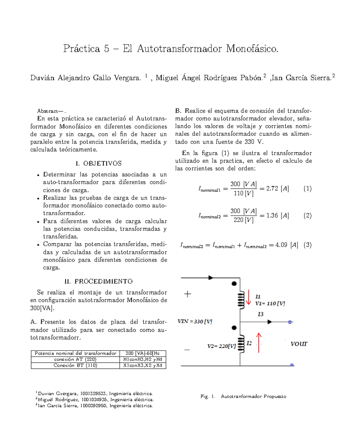 EL Autotransformador Monof SICO - Práctica 5 – El Autotransformador Monofásico. Duvián Alejandro ...