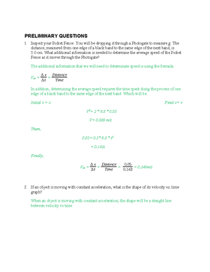 Pre Lab 2 - Pre question, for the activity. - PRELIMINARY QUESTIONS 1 ...