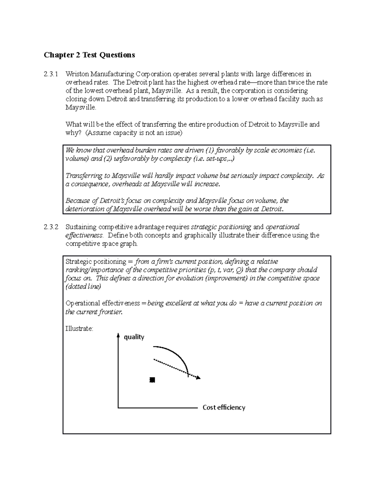 Chapter 2 Test Questions - quality Cost efficiency Chapter 2 Test ...