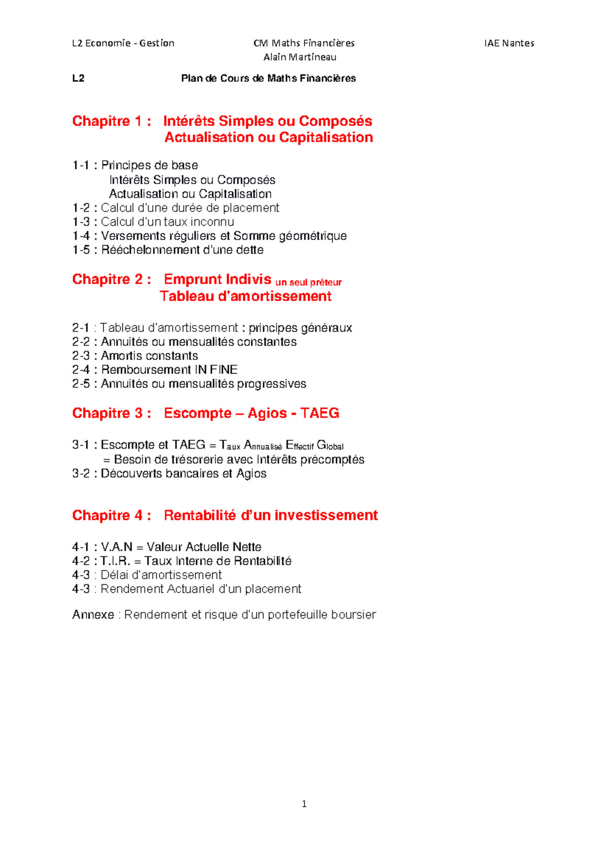 L2 Maths Financières CM (PDF) - Alain Martineau L2 Plan de Cours de Maths Financières Chapitre 1 ...
