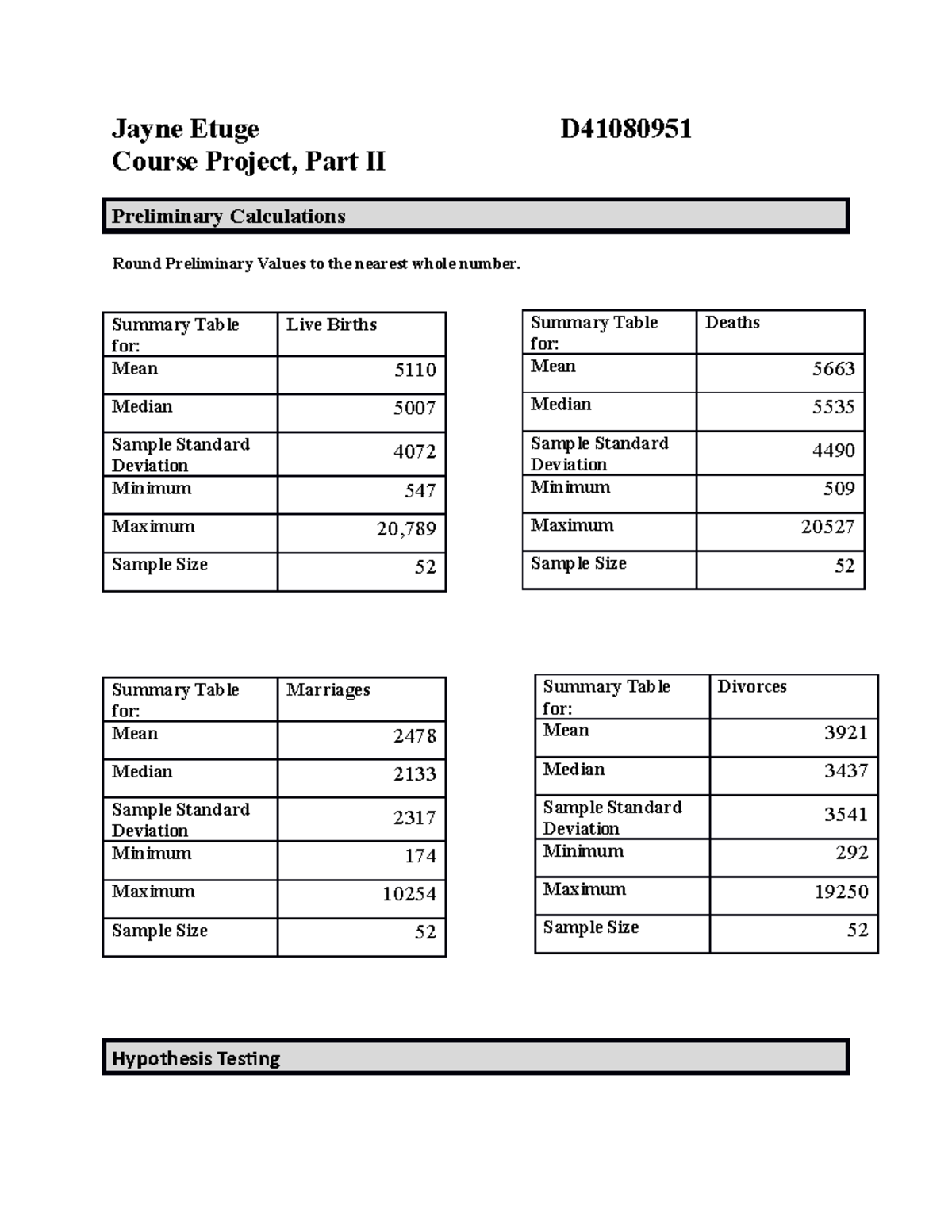 Template Course Project Part II - Course Project, Part II Preliminary Calculations Round ...