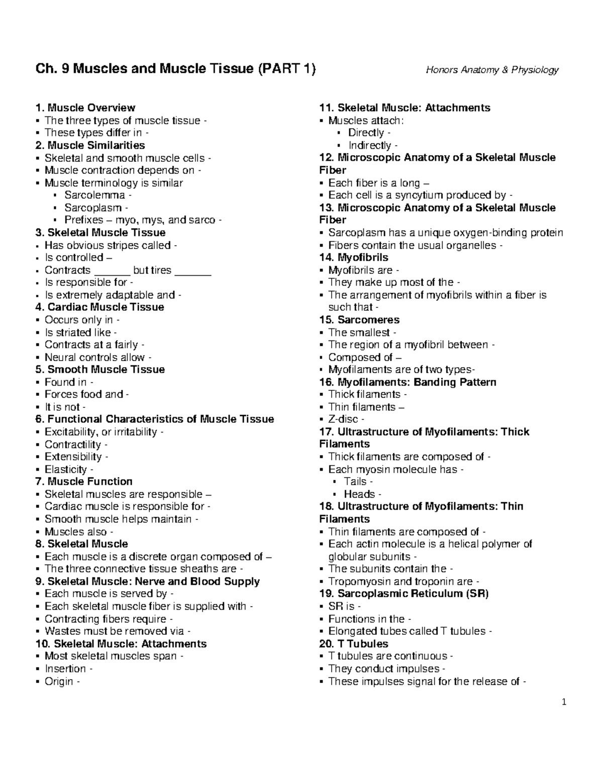 Muscle Tissue 1 student ver - 1 Ch. 9 Muscles and Muscle Tissue (PART 1 ...