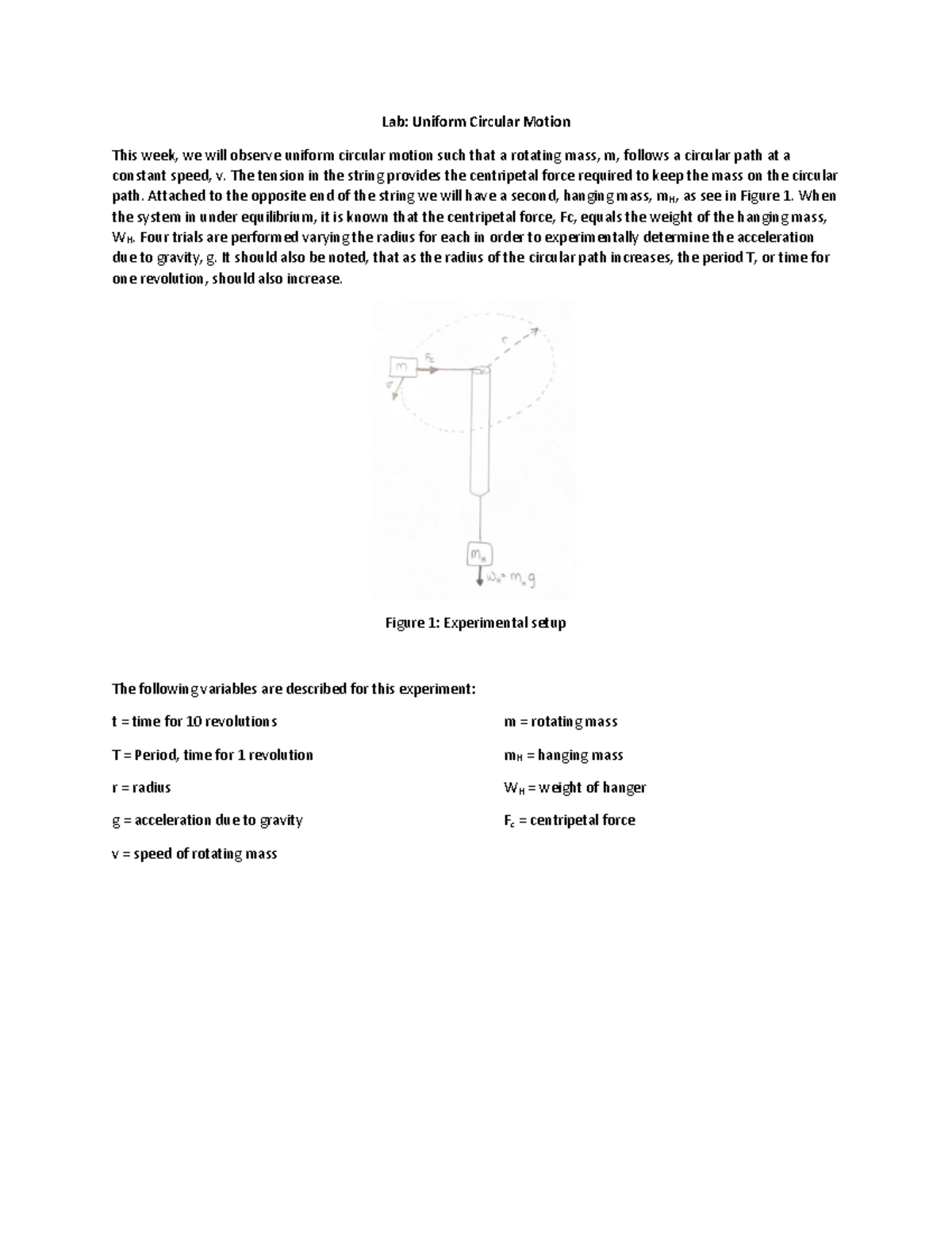 Circular Motion Lab - Essay - Lab: Uniform Circular Motion This week ...
