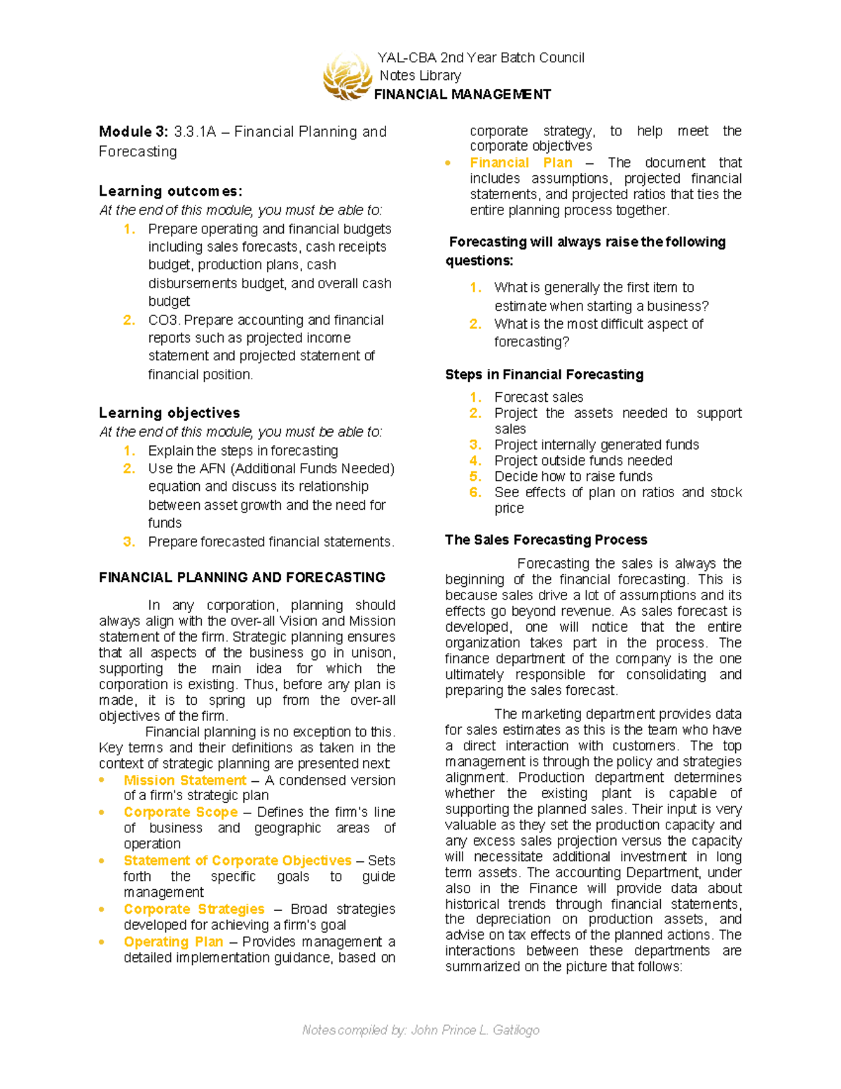 Module 3- Financial Planning and Forecasting - Notes Library FINANCIAL ...