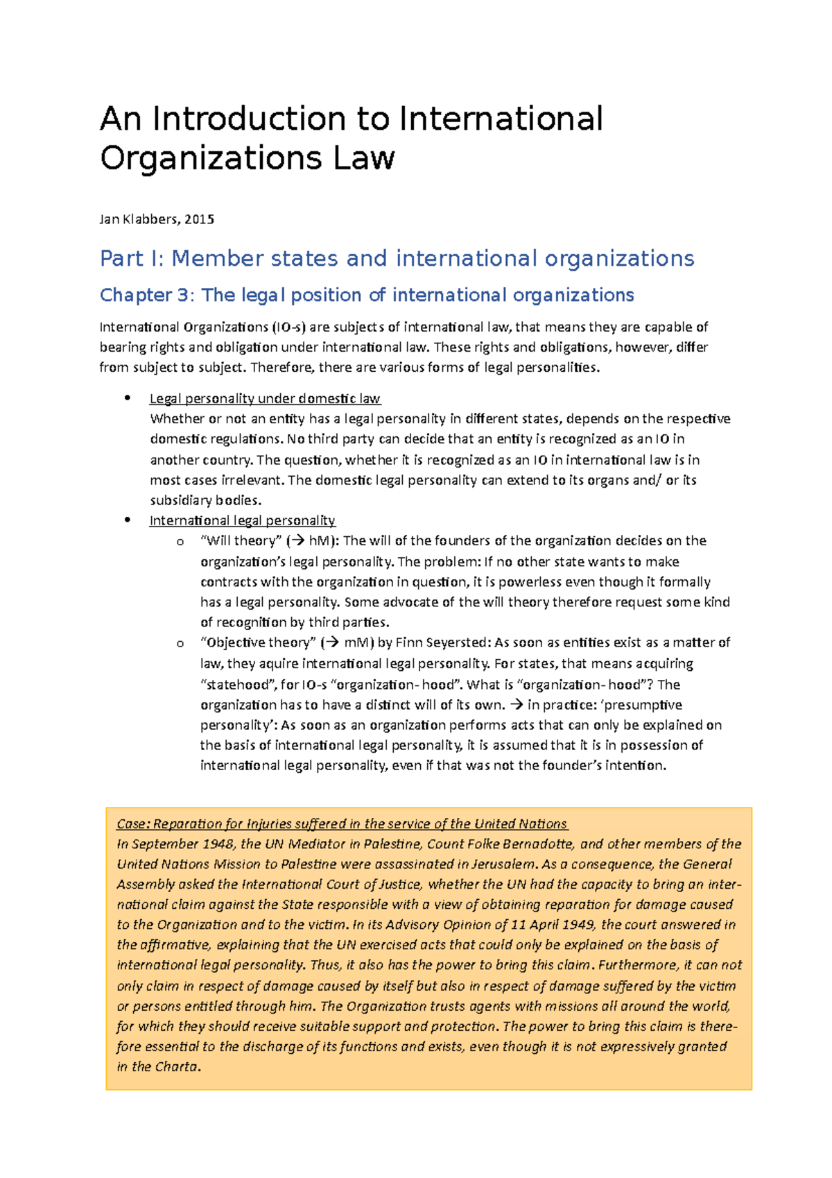 Jan Klabbers, An Introduction to International Organisations Law ...
