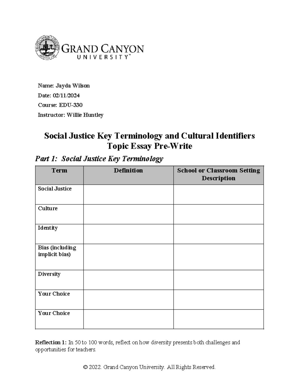 EDU 330 T1 Social Justice Terminologyand Cultural Identifiers Topic ...