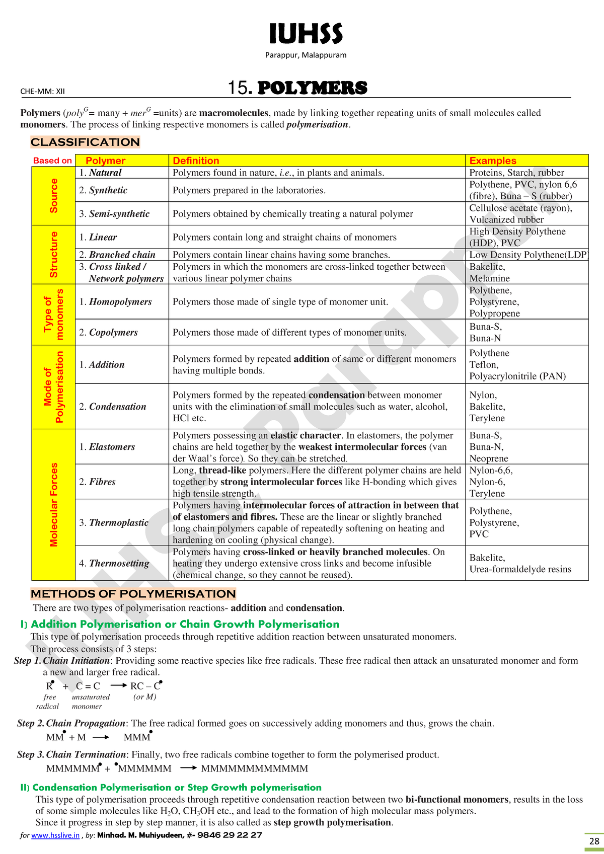 Hsslive XII Chemistry Chapt 15 Polymers notes 2 - for hsslive , by ...