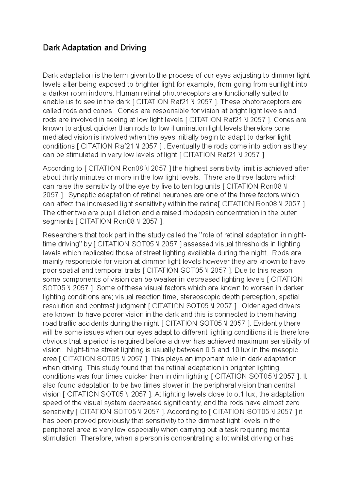 Essay dark adaptation - Dark Adaptation and Driving Dark adaptation is ...