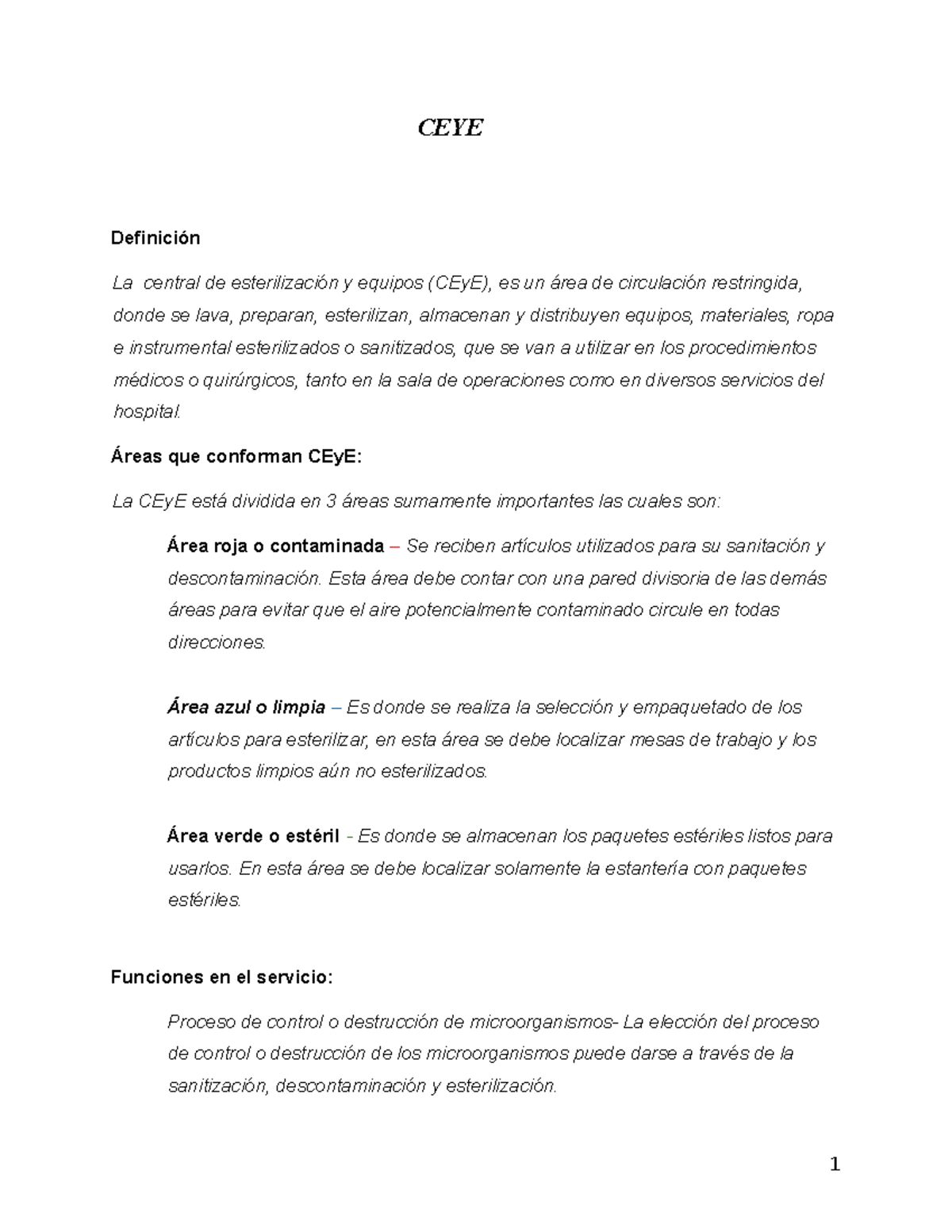 CEyE organizacion - CEYE Definición La central de esterilización y ...