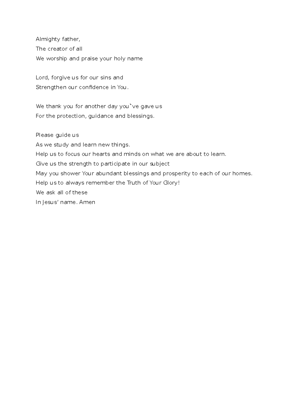 Opening Prayer Opening Prayer Opening Prayer Opening Prayer Opening ...