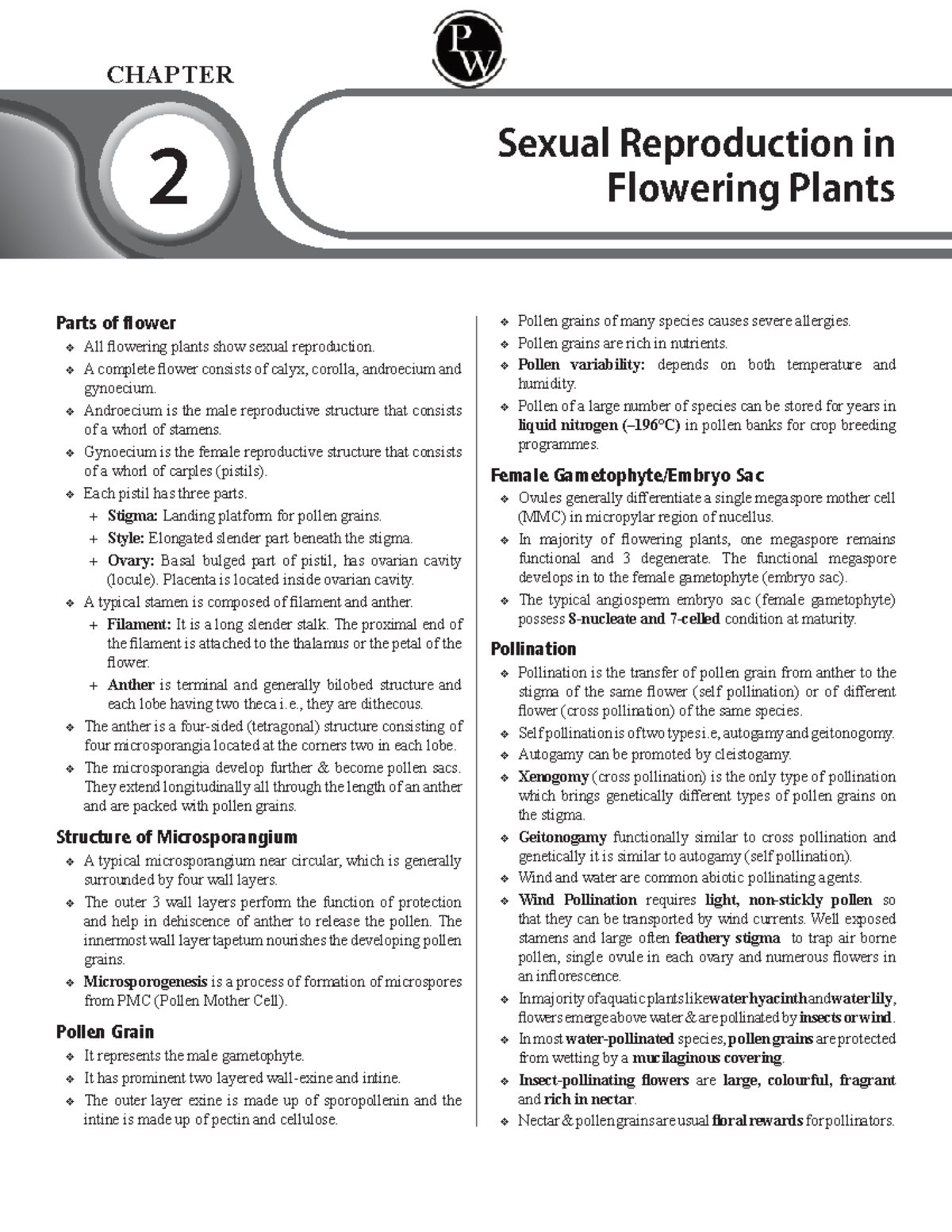 Sexual Reproduction in Flowering Plants Short Notes Lakshya NEET 2025 ...