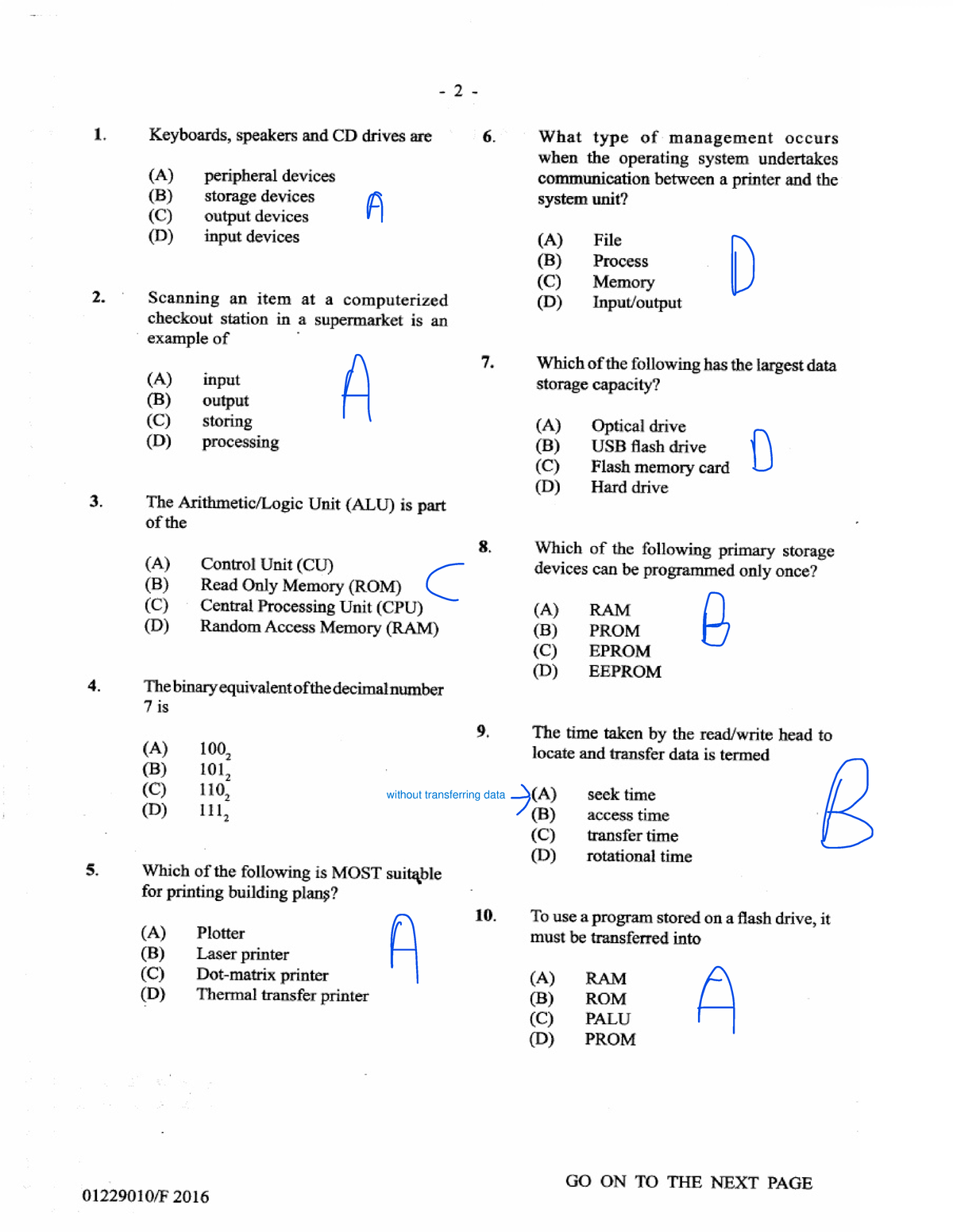 IT MCQ7 - Past CSEC IT paper - 2 1. Keyboards, speakers and CD drives ...