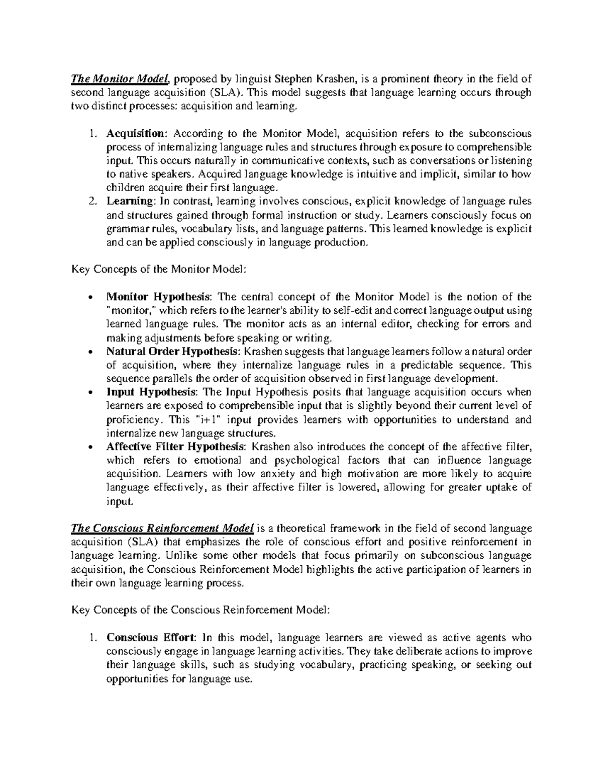 Models SLA - The Monitor Model, proposed by linguist Stephen Krashen ...
