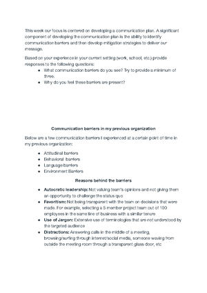 Week 2 Discussion - Tailoring Communication - This week our focus is on ...