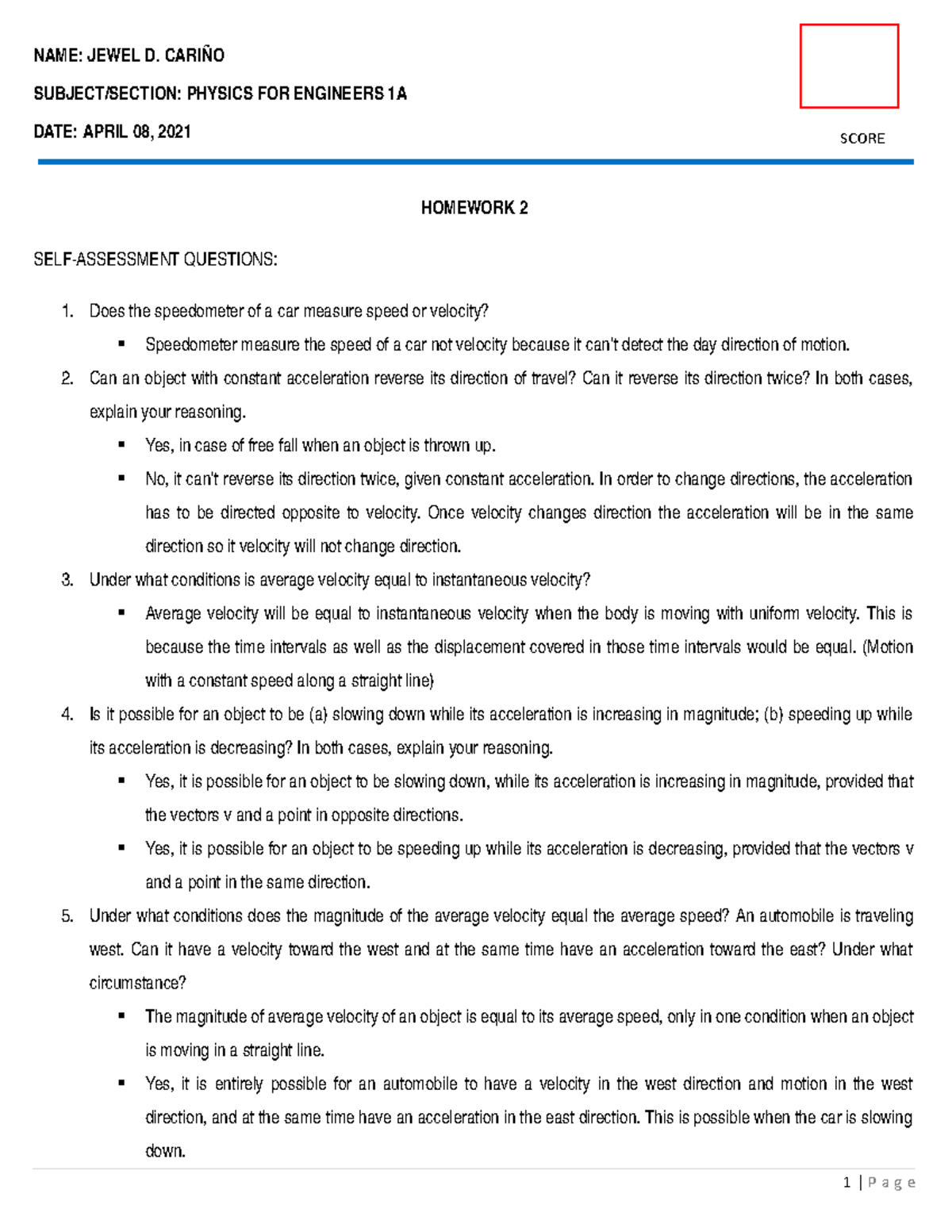 Homework 2 - College Physics 1 - PangSU - Studocu