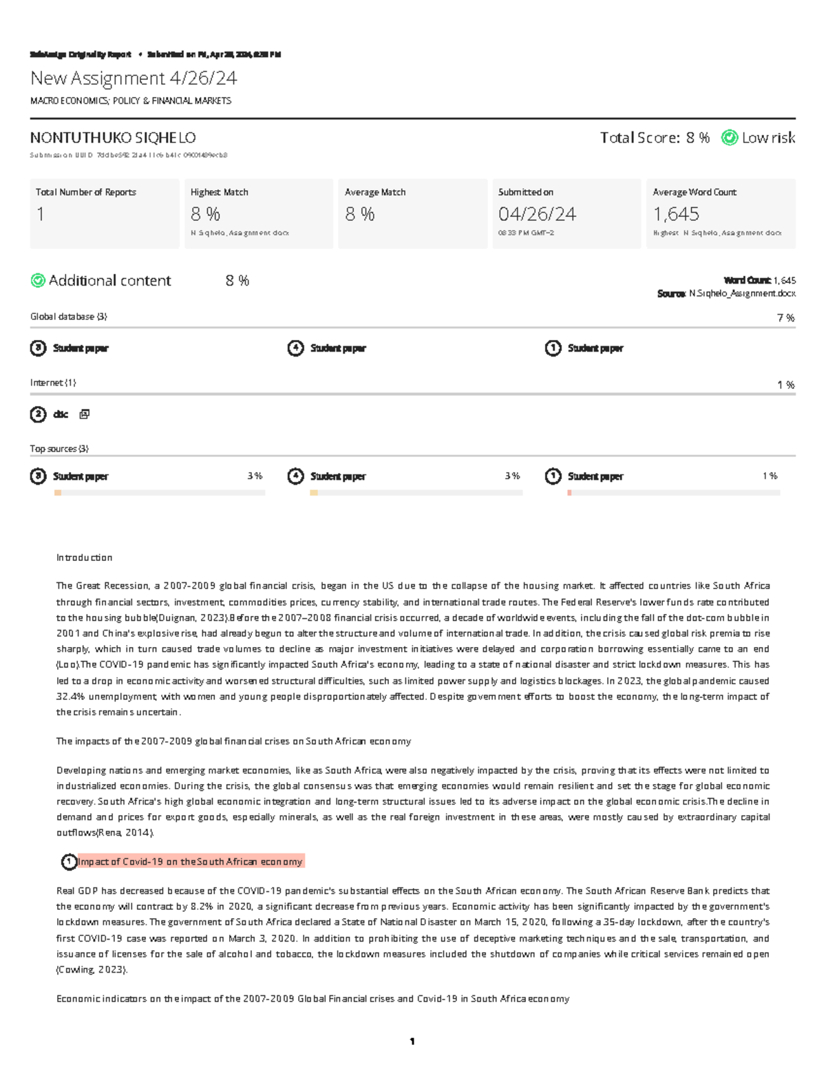 SA Originality Report Print 7ddbe592-21a4-11c6-b41c-0900f489ecb8 - 1 ...