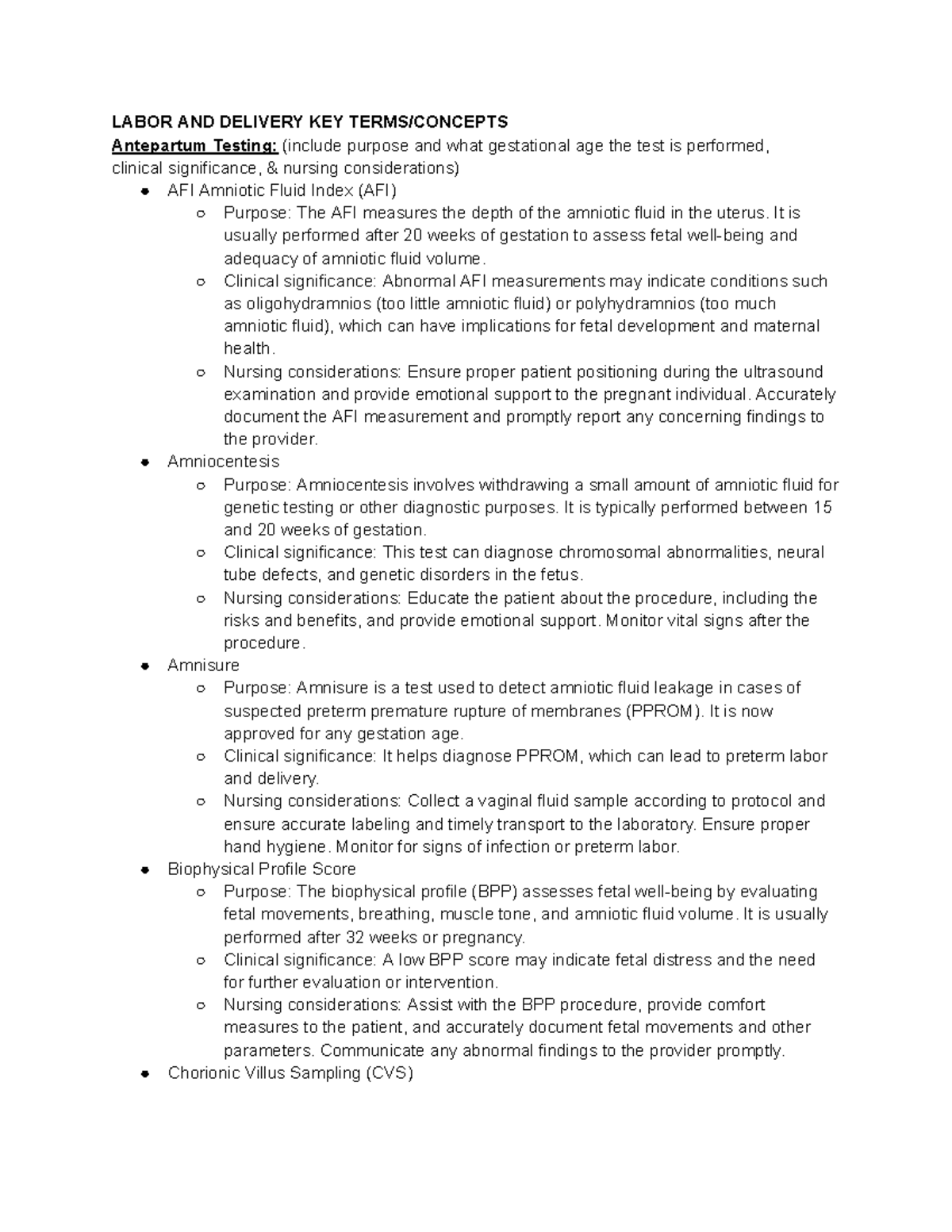 Labor AND Delivery KEY Terms Concepts - LABOR AND DELIVERY KEY TERMS ...