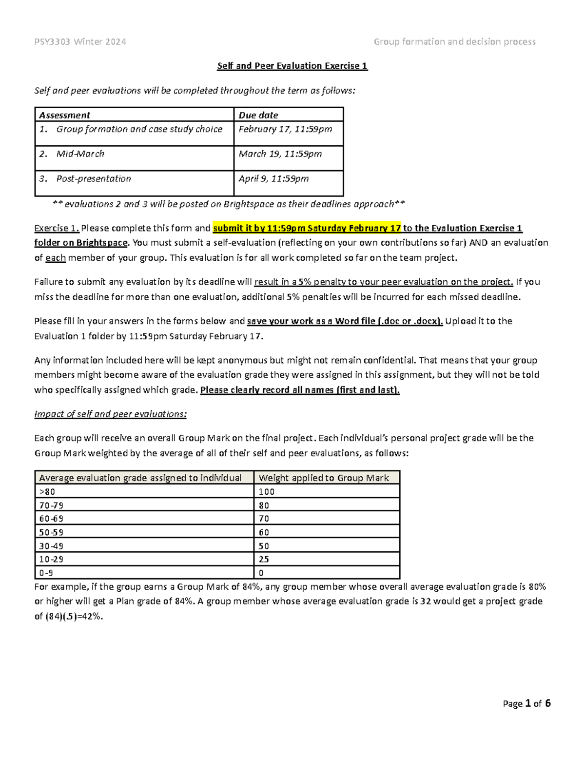 Evaluation and Reflection Exercise 1 - Self and Peer Evaluation ...