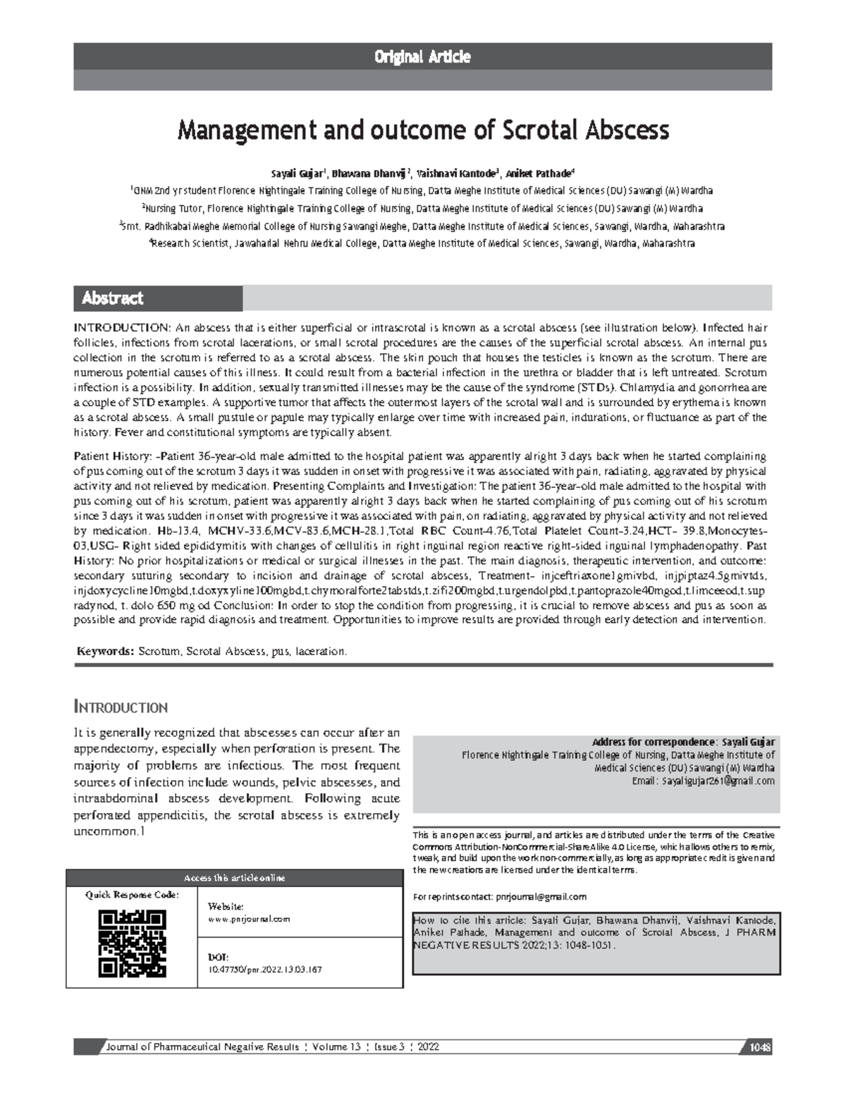 Management and outcome of Scrotal Abscess - Radhikabai Meghe Memorial ...
