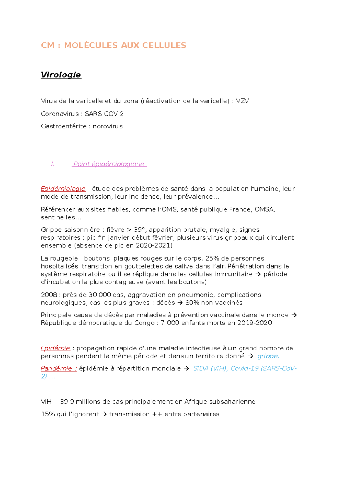 Virologie - CM : MOLÉCULES AUX CELLULES Virologie Virus de la varicelle et du zona (réactivation ...