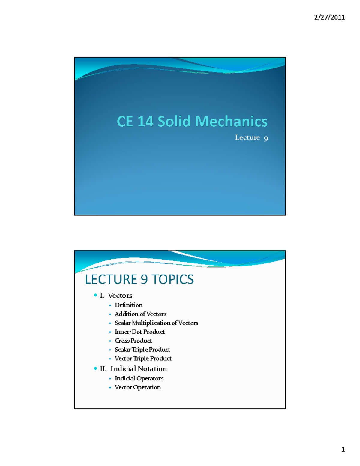 CE 14 Solid Mechanics (Lecture 9) - Lecture 9 LECTURE 9 TOPICS I ...