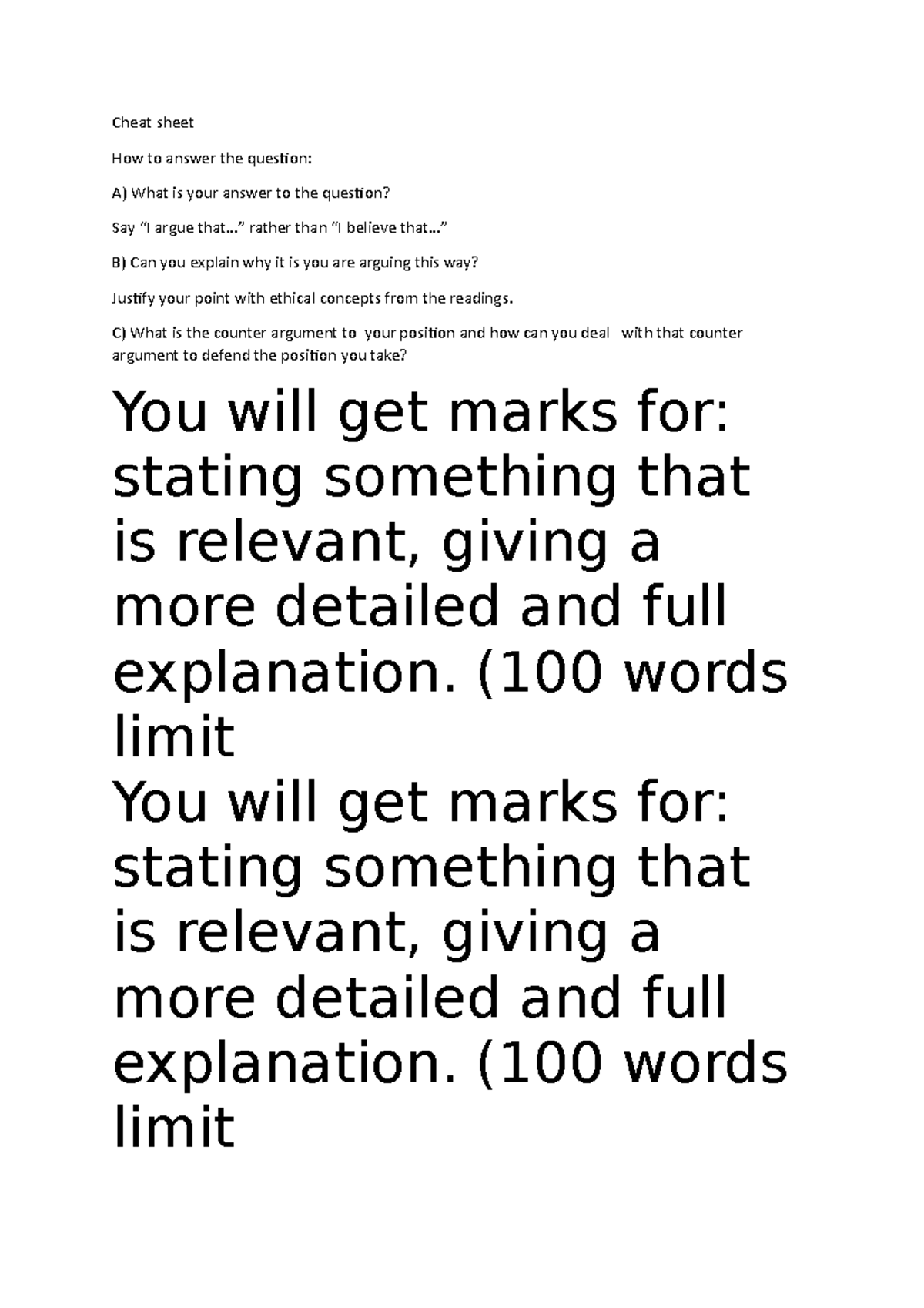Section 1-4 core ethical concepts - Cheat sheet How to answer the ...