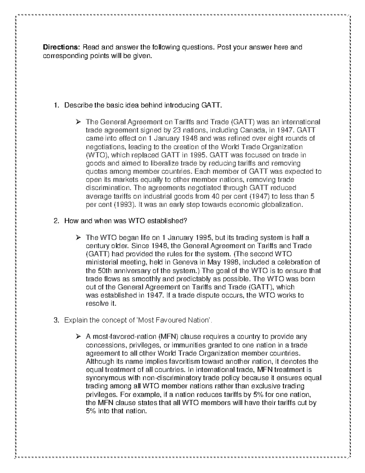 Midterm Period Activity 8 - World Trade Organisation - Directions: Read ...