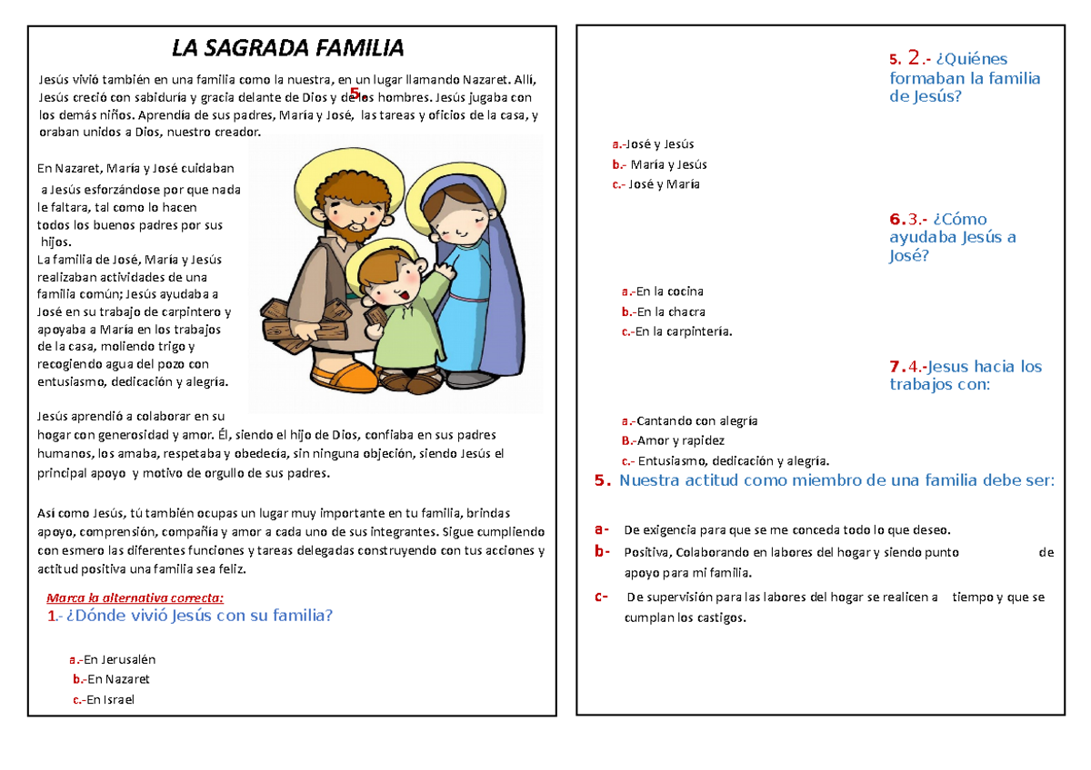 Lectura dxe la sagrada familia - 5. 5. 2 .- ¿Quiénes formaban la ...
