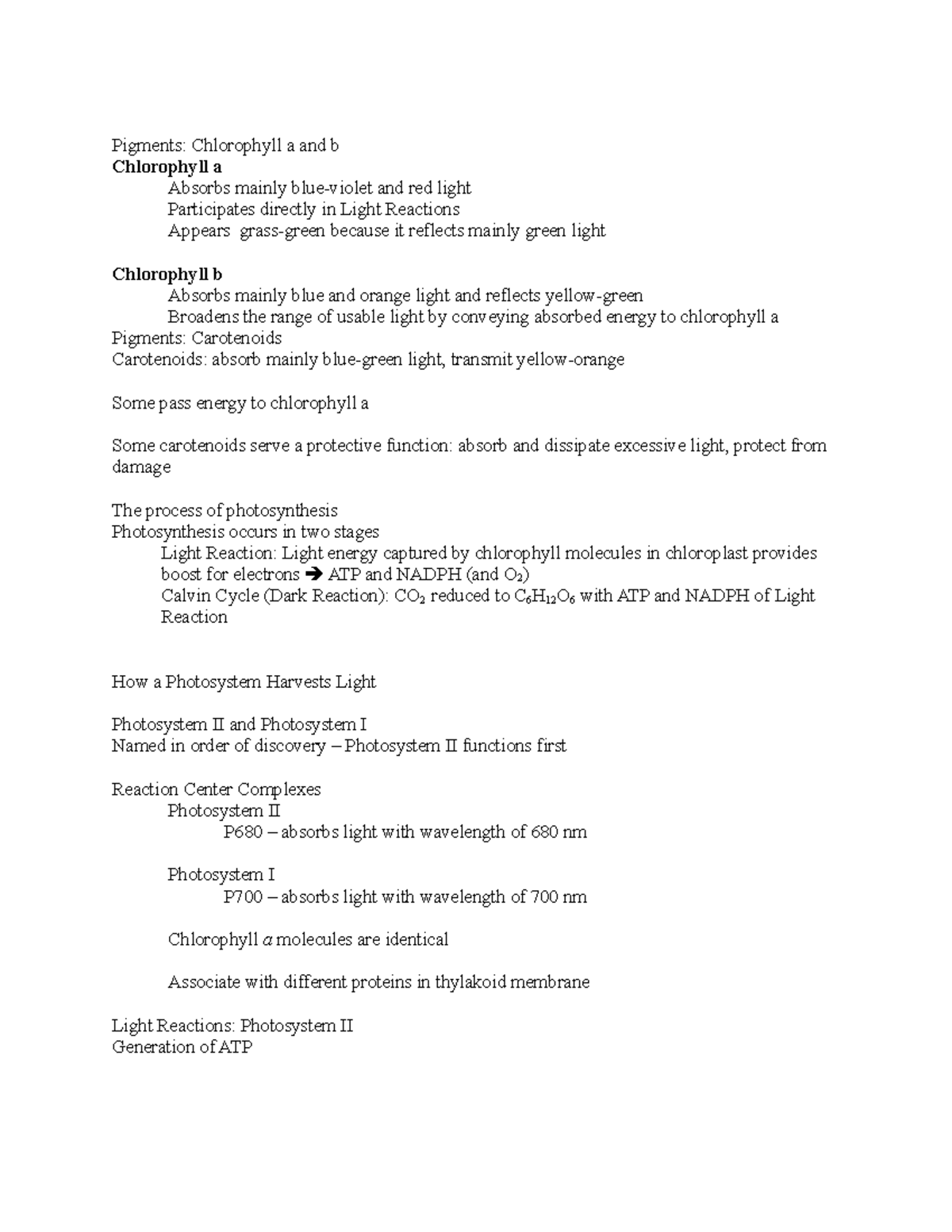 Bio 122 photosynthesis chlorophyll - Pigments: Chlorophyll a and b ...