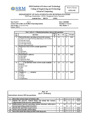 OS LAB Manual - 18CSC205J - Operating Systems LAB MANUAL Bachelor of Technology Semester IV ...