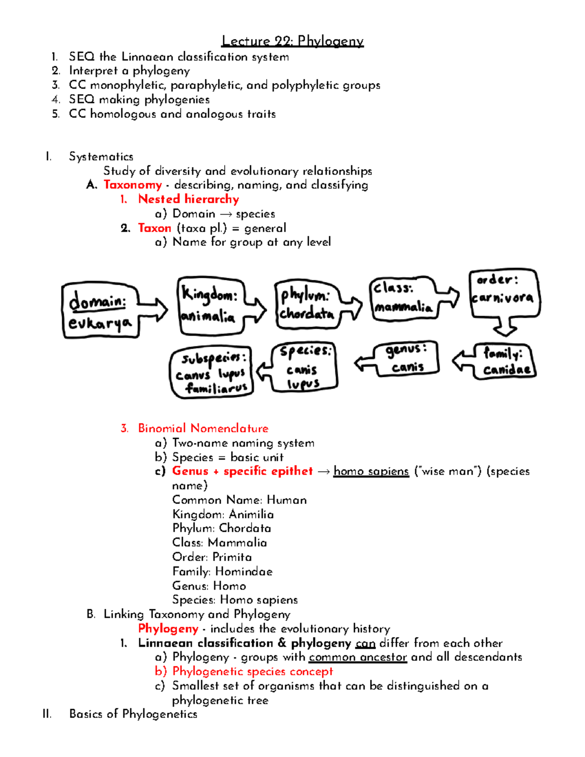 Biology Chapter 22 - Phylogeny - Lecture 22: Phylogeny SEQ the Linnaean ...