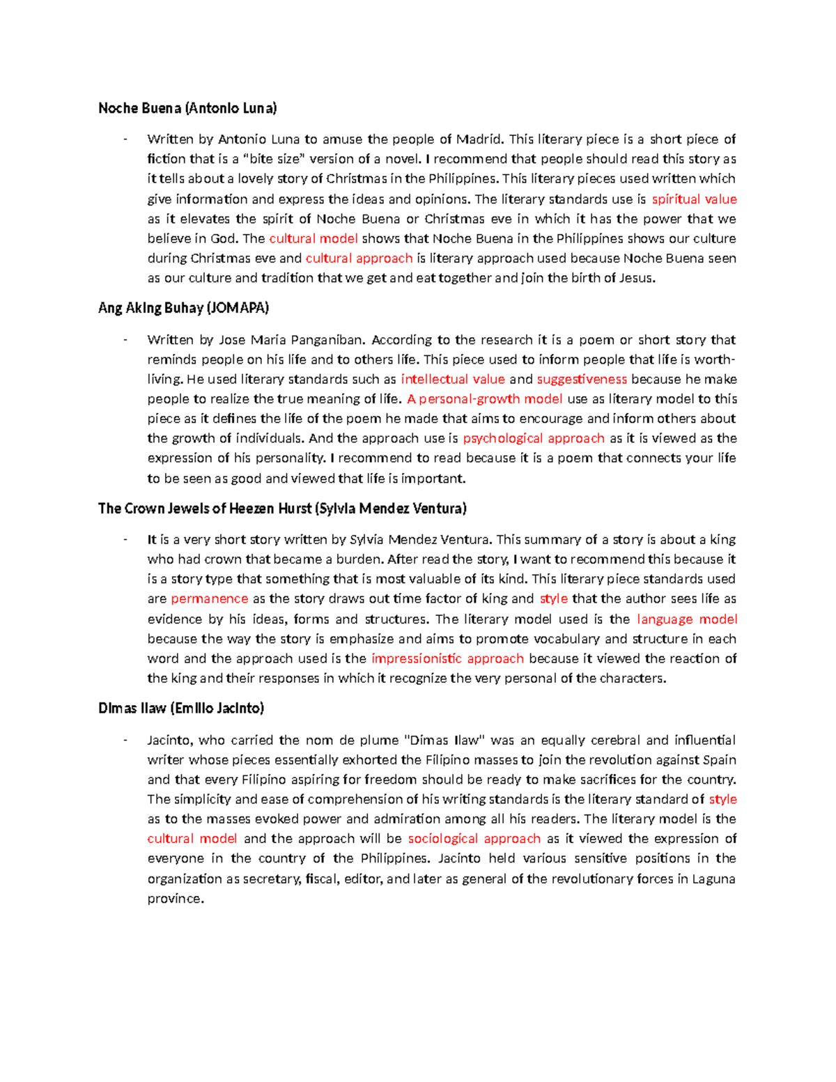 PHIL LIT - Summary Education - Noche Buena (Antonio Luna) - Written by ...