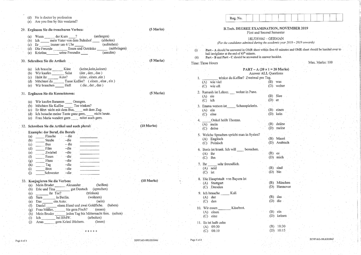 GERMAN QUESTION PAPER - German - Studocu