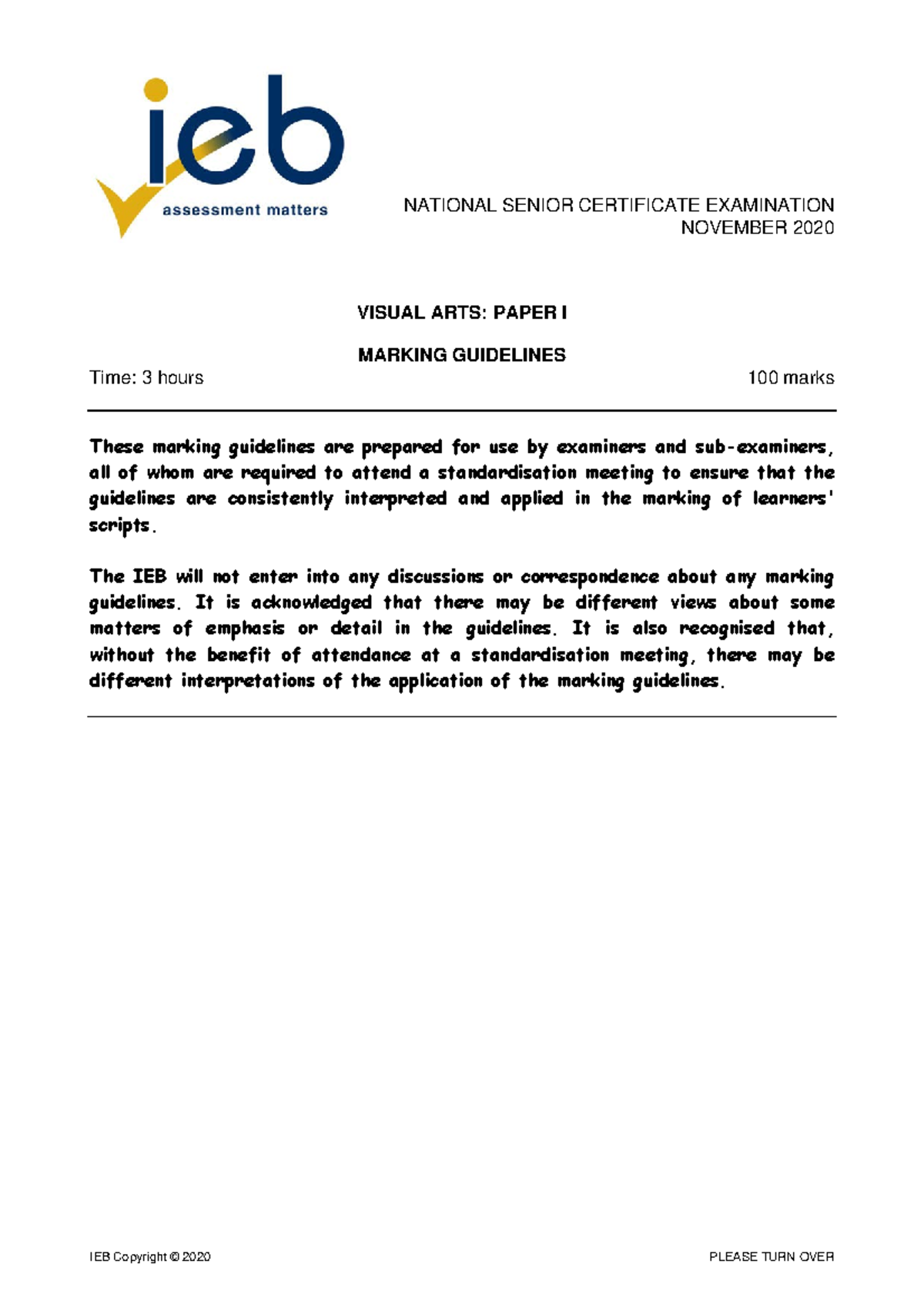 Visual Arts P1 Memo 2020 - NATIONAL SENIOR CERTIFICATE EXAMINATION ...