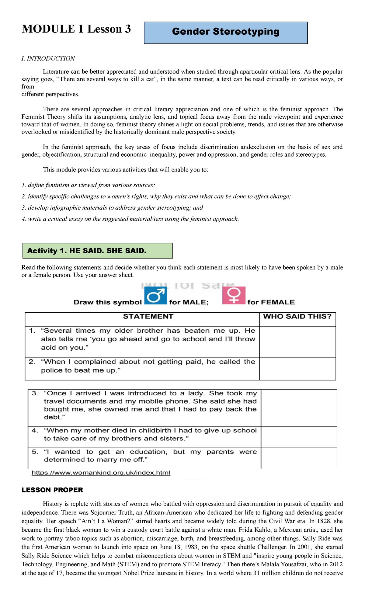 Module-1-Lesson-3-Gender-Stereotyping - MODULE 1 Lesson 3 I ...