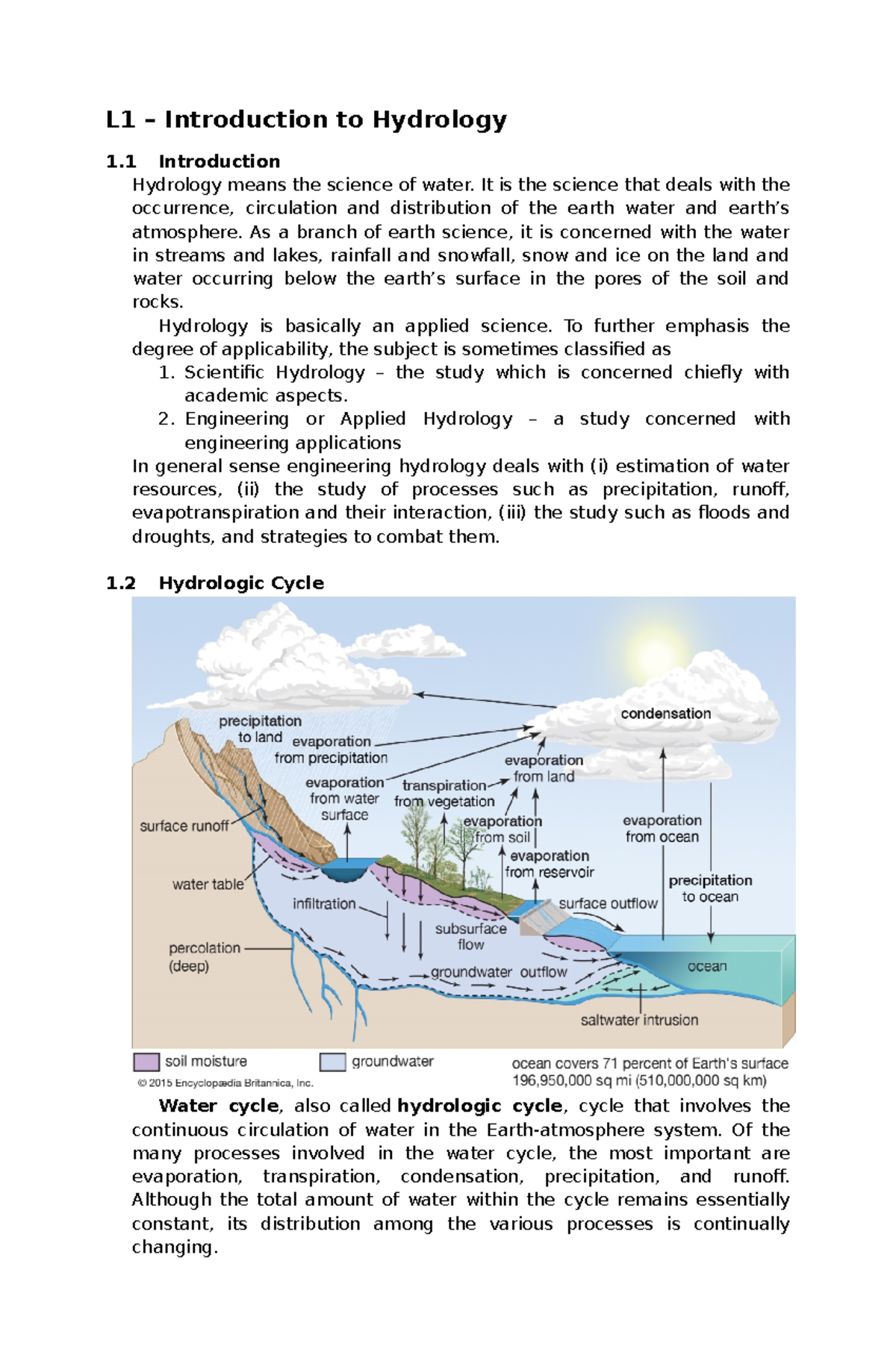Lecture Number 1 Introduction to Hydrology - L1 – Introduction to ...