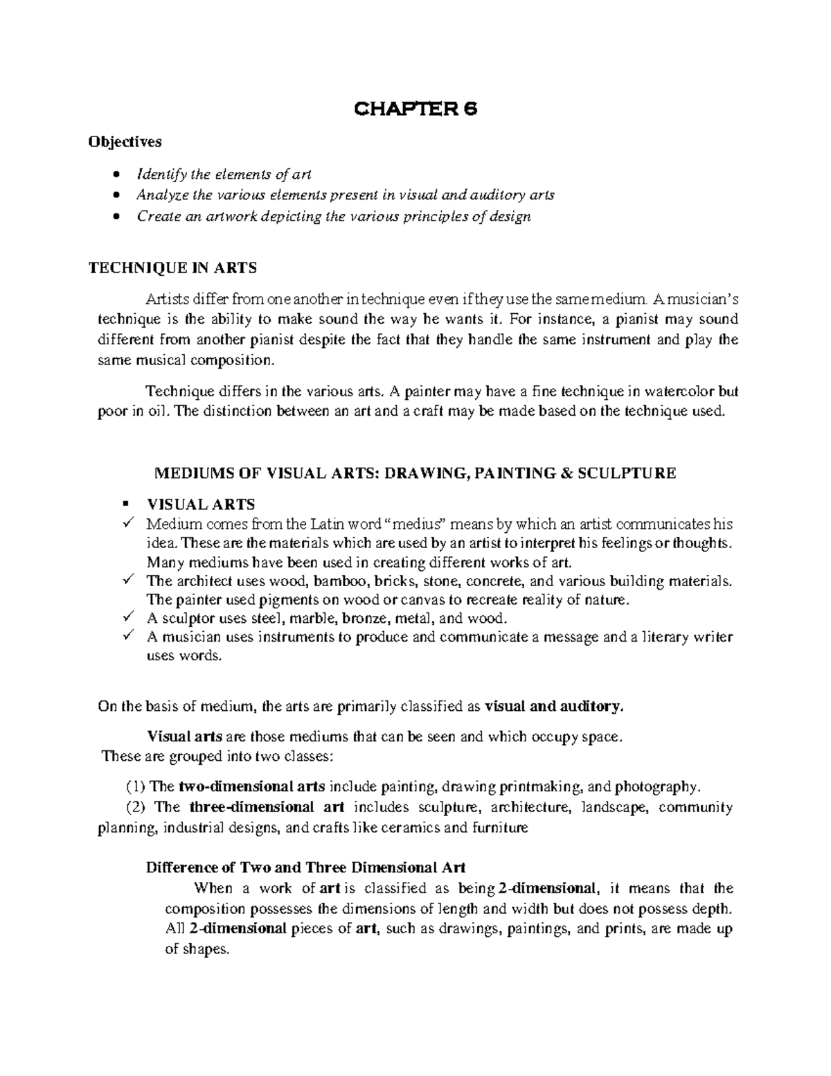 Art appreciation - Chapter-6 - CHAPTER 6 Objectives Identify the ...