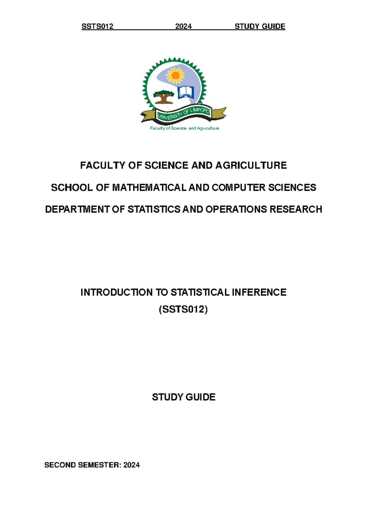 Study Guide - Introduction to Statistical Inference (SSTS012) 2024 ...