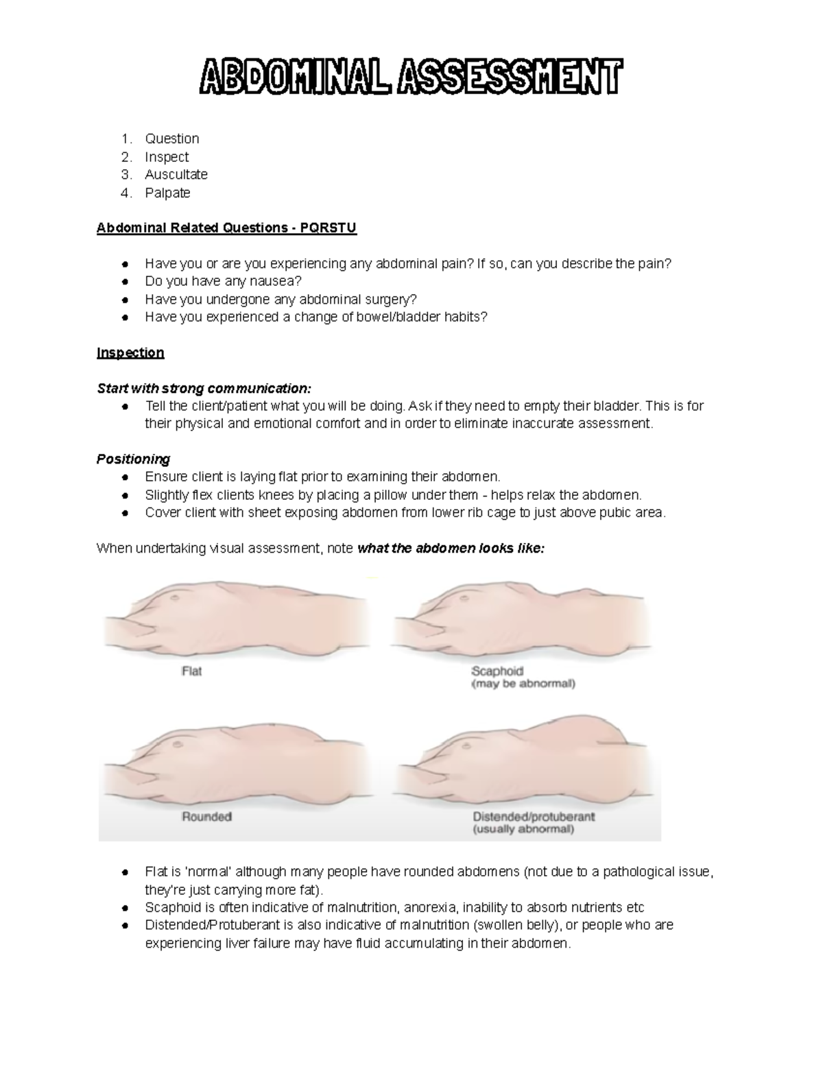 3 - Abdominal Assessment - ABDOMINAL ASSESSMENT Question Inspect ...