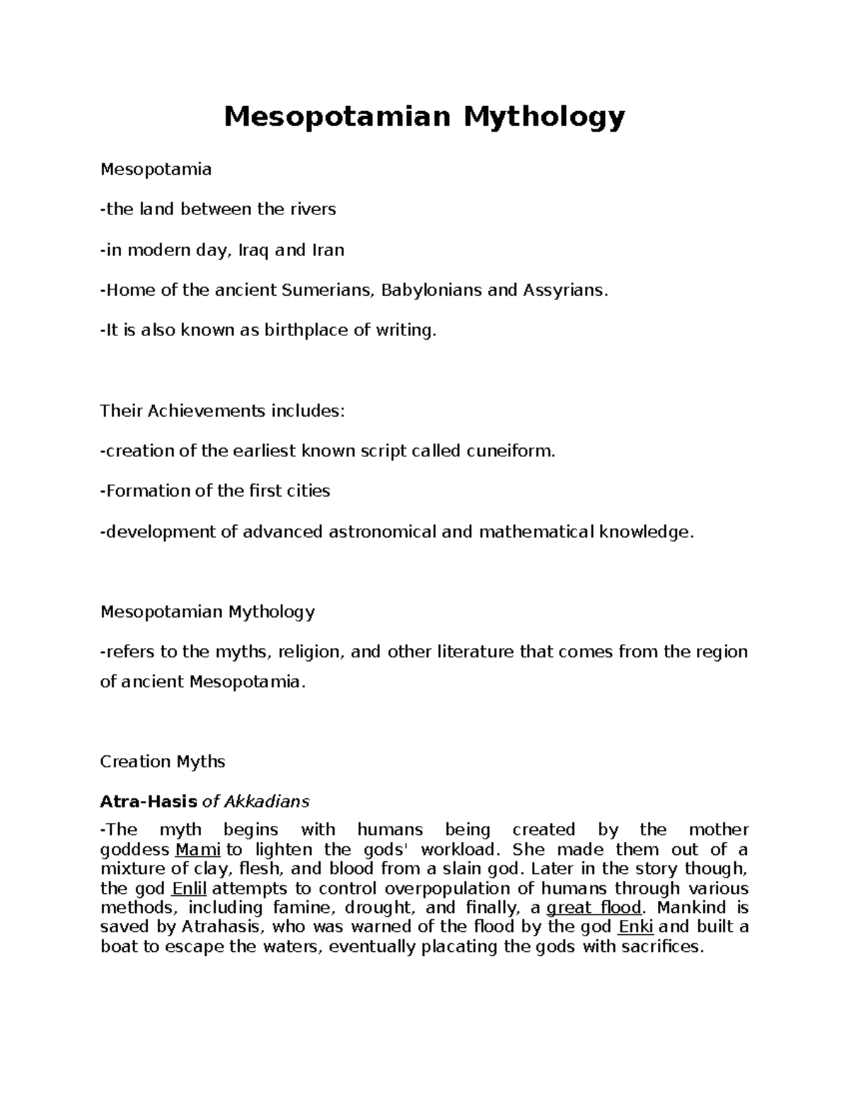 Mesopotamian-Mythology - Mesopotamian Mythology Mesopotamia -the land ...