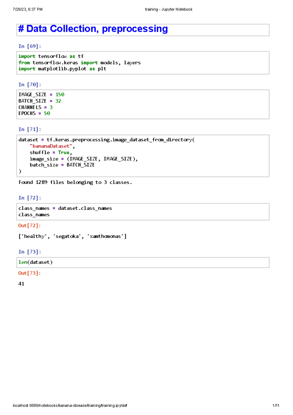 Training - Jupyter Notebook - # Data Collection, preprocessing In [69]: import tensorflow as tf ...