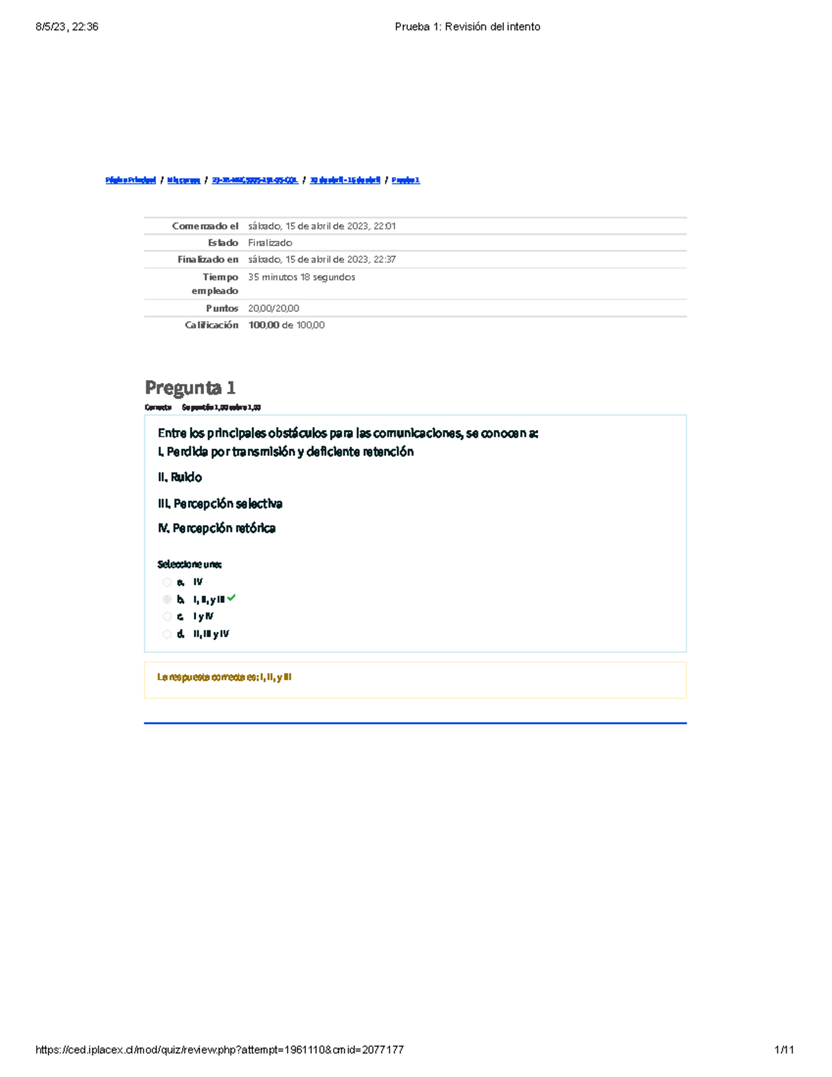 Prueba 1 Comunicacion - Página Principal / Mis cursos / 23-1B-NRC5005-191-05-COL / 10 de abril ...